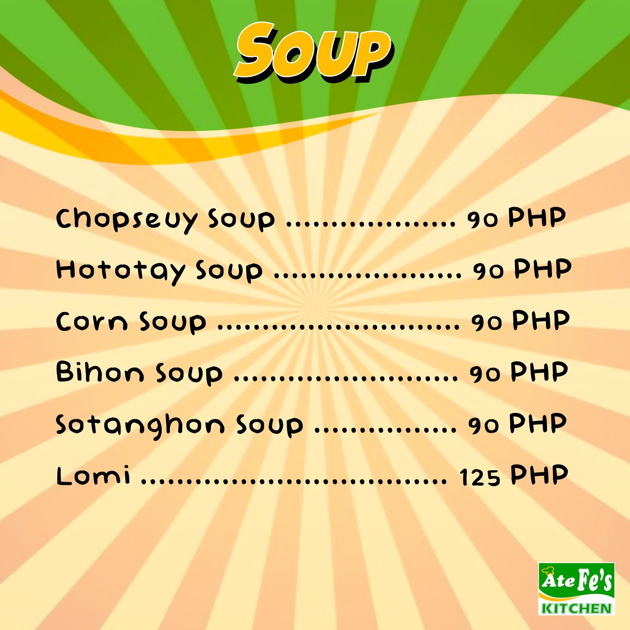 Menu at Ate Fe's Kitchen restaurant, Quezon City