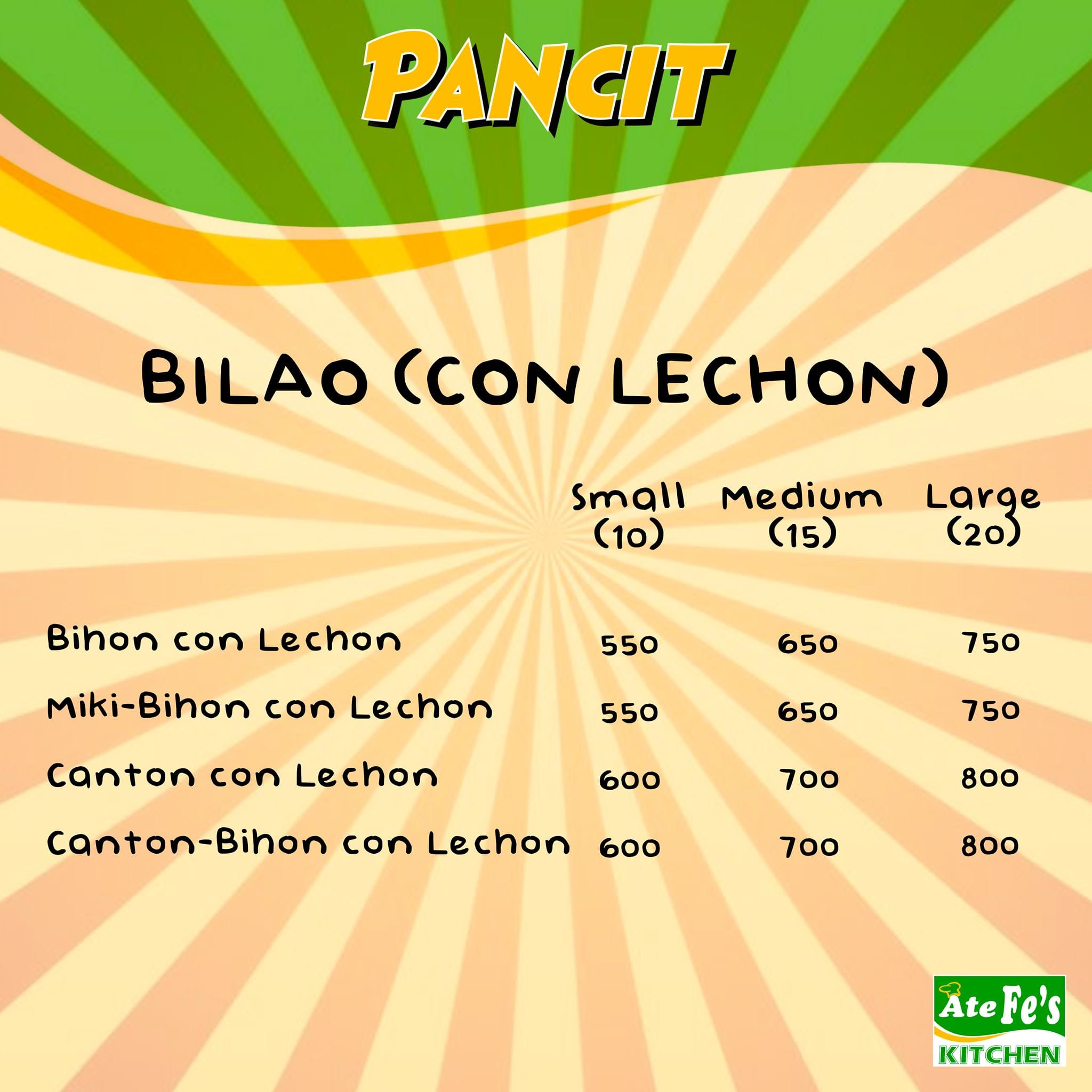 Menu at Ate Fe's Kitchen restaurant, Quezon City