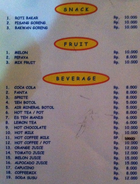 Menu at Restaurant Ciburial - Hotel Ririn, Bogor