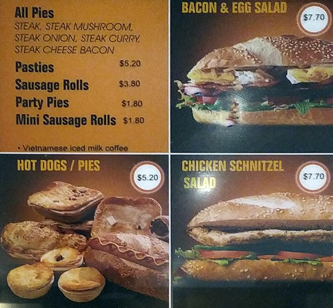 Menu at Kenny's Bakery Cafe, Melbourne, 179 Queen St