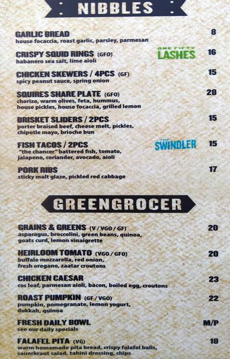 Menu at The Generous Squire pub & bar, Perth