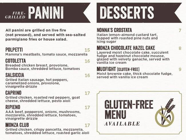 Menu at Enoteca Monza pizzeria, Laval