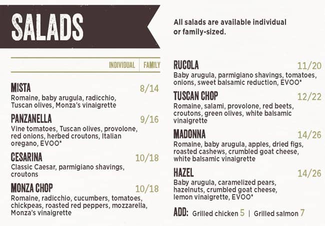 Menu at Enoteca Monza pizzeria, Laval