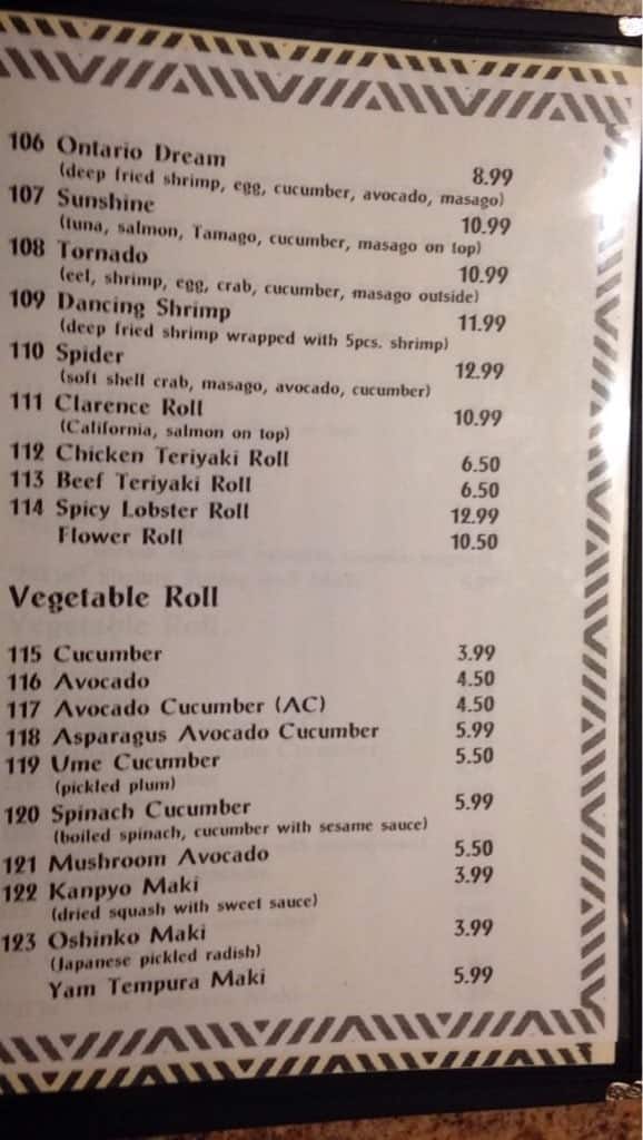 Menu at Sushi Ya restaurant, London