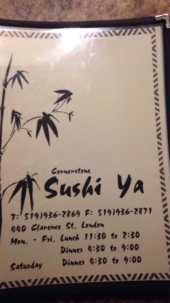 Menu at Sushi Ya restaurant, London