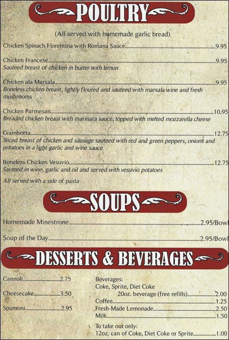 Menu at Romano's Restaurant, Rosemont, W Higgins Rd