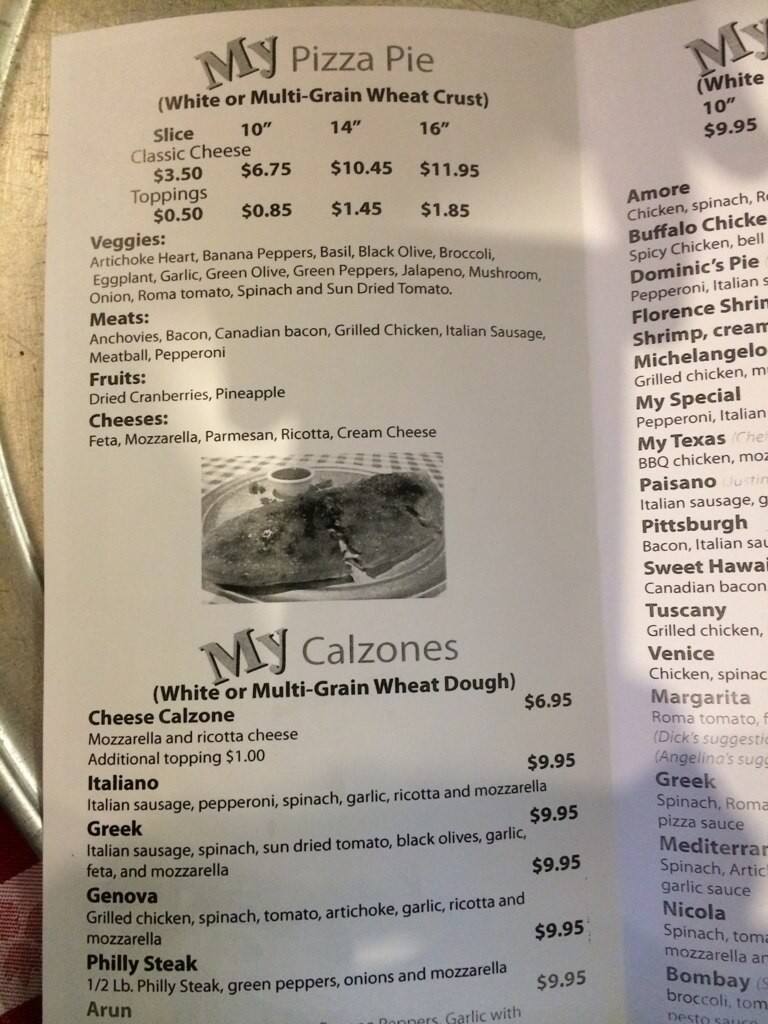 Carta de My Pizzeria, Houston