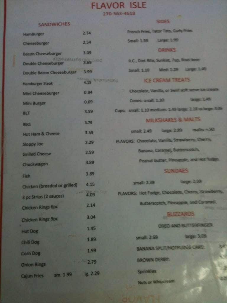 Menu at Flavor Isle restaurant, Smiths Grove