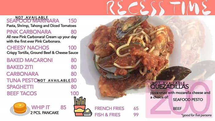 Menu at Pink Pantry cafe, Manila