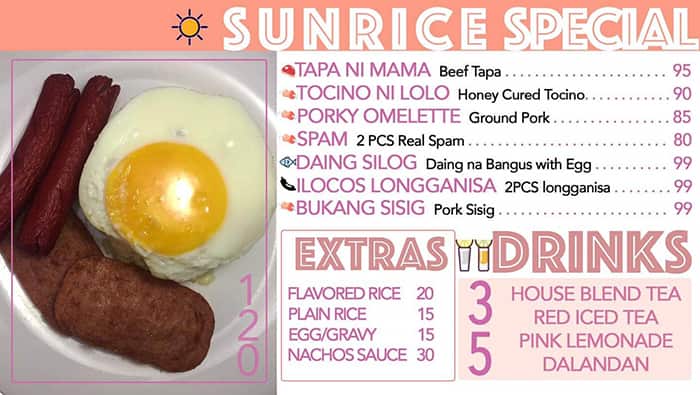 Menu at Pink Pantry cafe, Manila