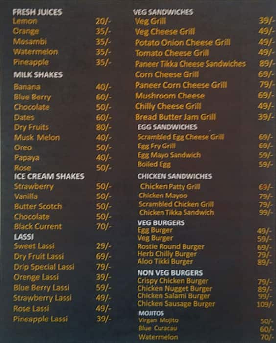 Menu of Drip The Cafe Bar, KR Puram, Bangalore