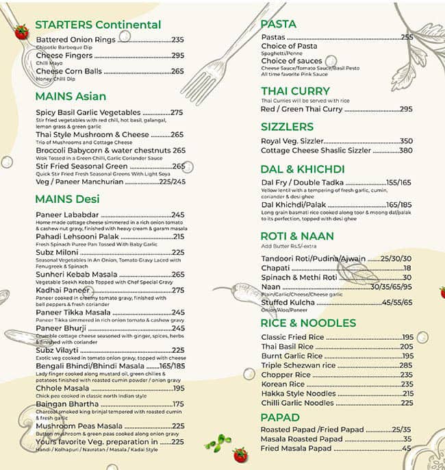 Menu of Rudra Shiv Sagar Pure Veg, Vasai, Mumbai