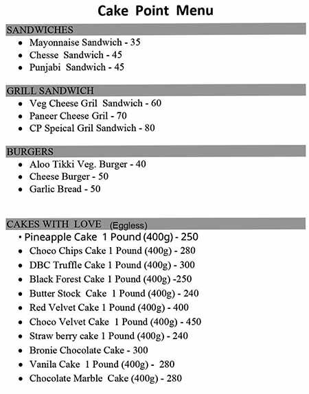 Menu of Cake Point, Raja Park, Jaipur
