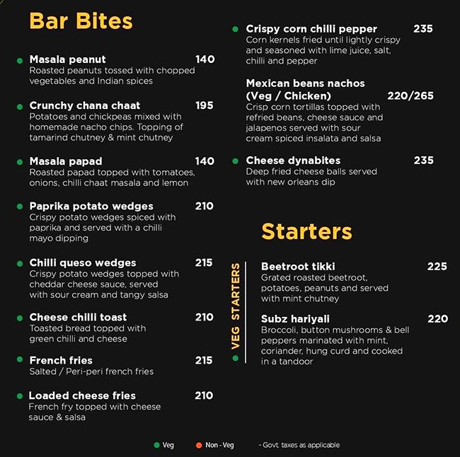 Menu at House of Commons, Bengaluru, 1st Floor