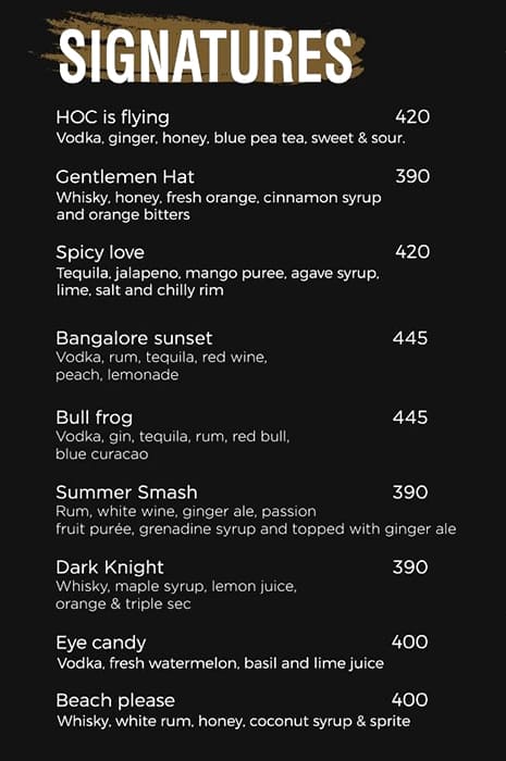 Menu at House of Commons, Bengaluru, 1st Floor