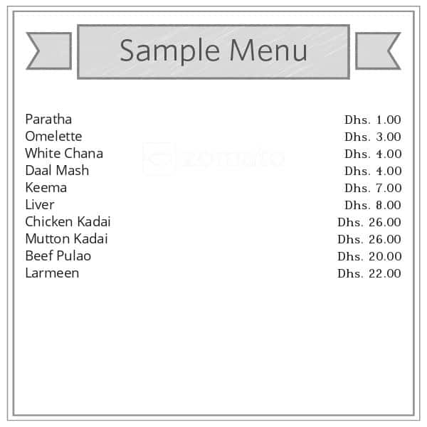 Menu of Meranshah Titi, Mussafah Sanaiya, Abu Dhabi