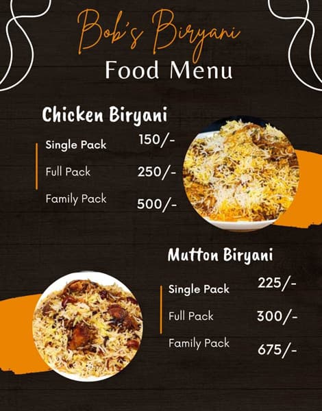 Menu of Bob's Biryani, S P Road, Secunderabad