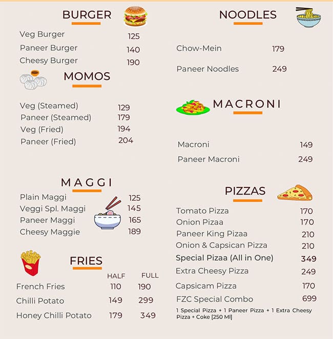 Menu of Shiva’s Cafe & Restaurant, Jankipuram, Lucknow