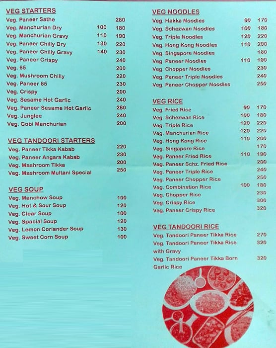 Menu of Red Chilli, Mahalaxmi, Mumbai