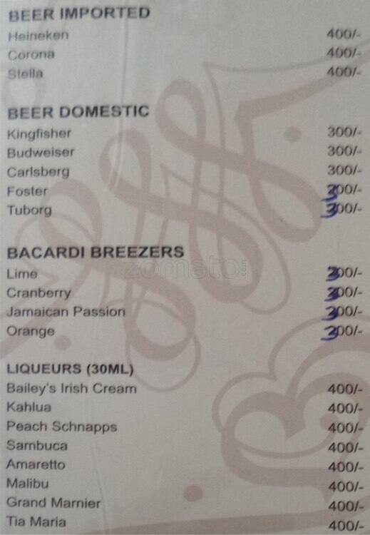 Menu at Prison, Gurugram, Mehrauli Gurgaon Road