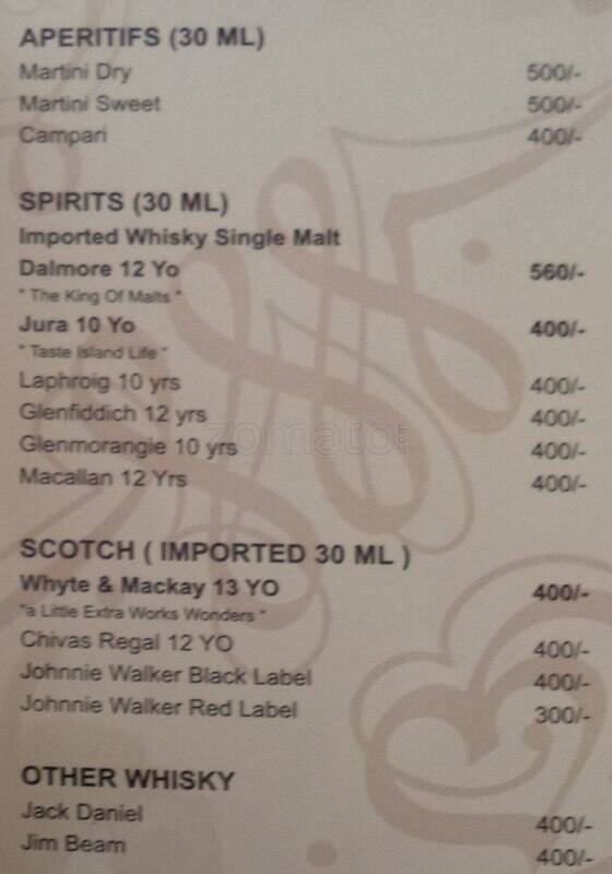 Menu at Prison, Gurugram, Mehrauli Gurgaon Road