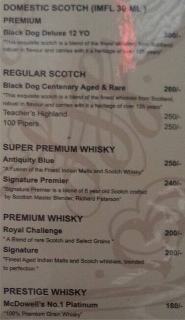 Menu at Prison, Gurugram, Mehrauli Gurgaon Road