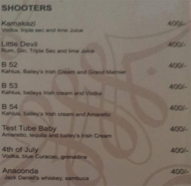 Menu at Prison, Gurugram, Mehrauli Gurgaon Road