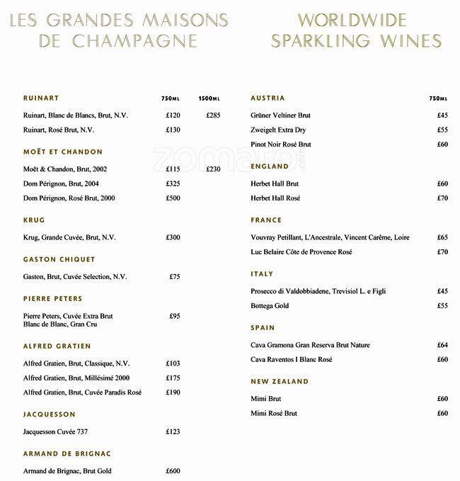 Menu at Oscar Wilde Lounge pub & bar, London