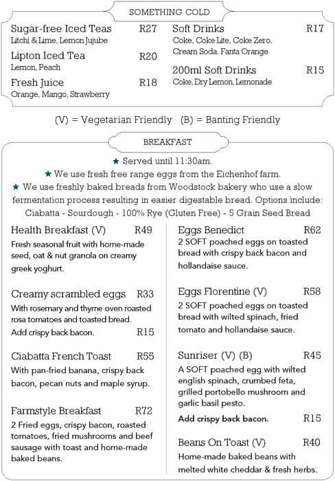 Menu at Common Ground Café cafe, Cape Town, 23 Milner Rd