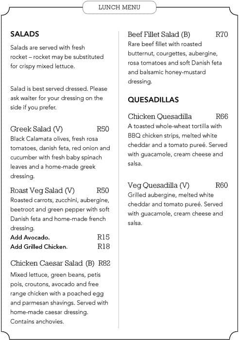 Menu at Common Ground Café cafe, Cape Town, 23 Milner Rd