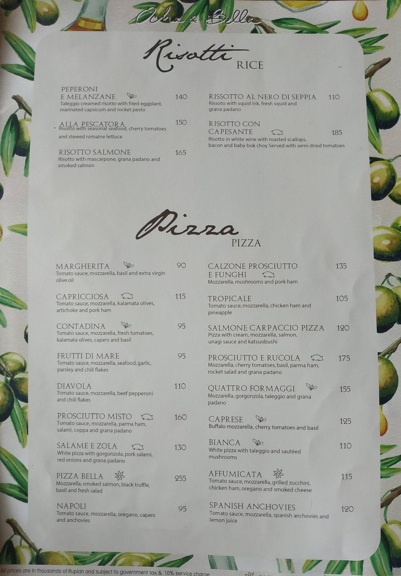 Menu at Ocha & Bella restaurant, Jakarta
