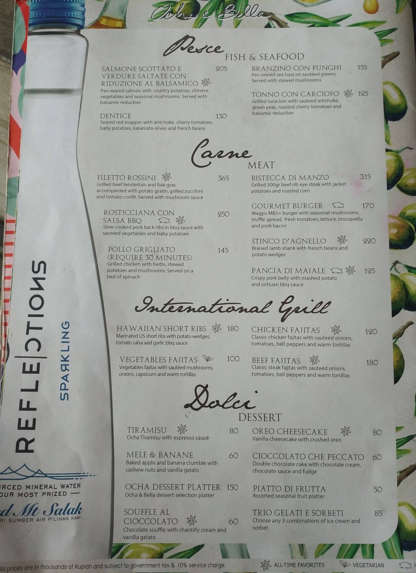 Menu at Ocha & Bella restaurant, Jakarta