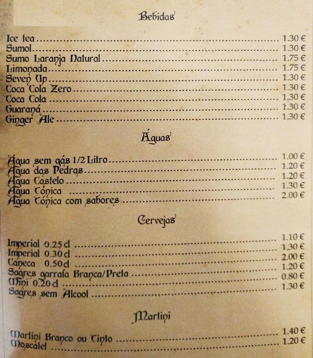Menu at Cervejaria Ibérica steakhouse, Lisbon, R. Febo Moniz 23
