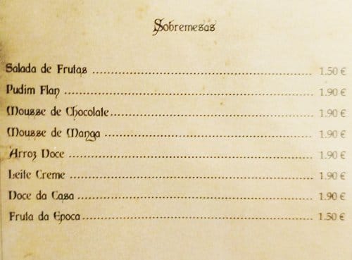Menu at Cervejaria Ibérica steakhouse, Lisbon, R. Febo Moniz 23