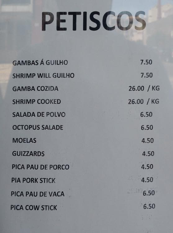 Menu at Cervejaria Ibérica steakhouse, Lisbon, R. Febo Moniz 23