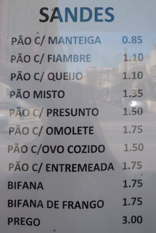 Menu at Cervejaria Ibérica steakhouse, Lisbon, R. Febo Moniz 23