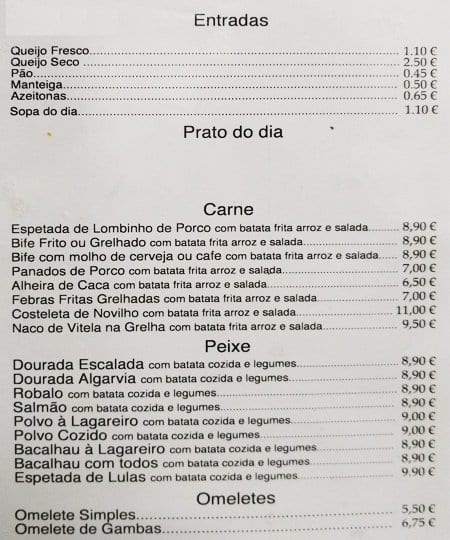 Menu at Cervejaria Ibérica steakhouse, Lisbon, R. Febo Moniz 23
