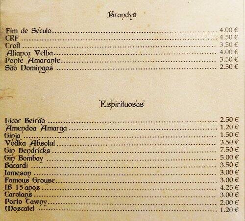 Menu at Cervejaria Ibérica steakhouse, Lisbon, R. Febo Moniz 23