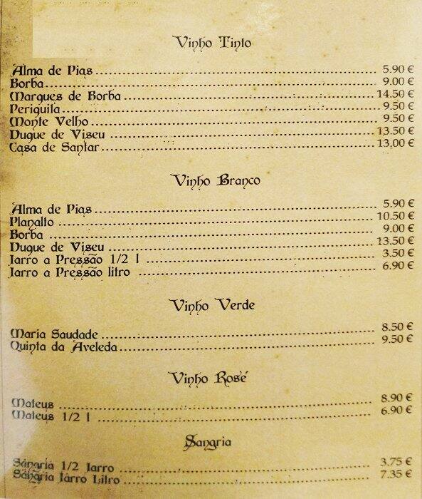 Menu at Cervejaria Ibérica steakhouse, Lisbon, R. Febo Moniz 23