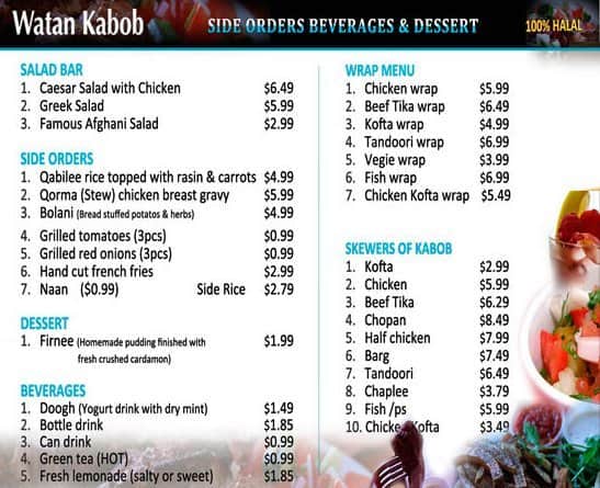 Menu at Watan Kabob - Matheson restaurant, Mississauga, 55 Matheson Blvd E