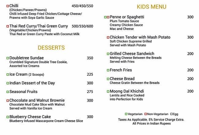 Menu at Coba, Assagao, Double Tree by Hilton