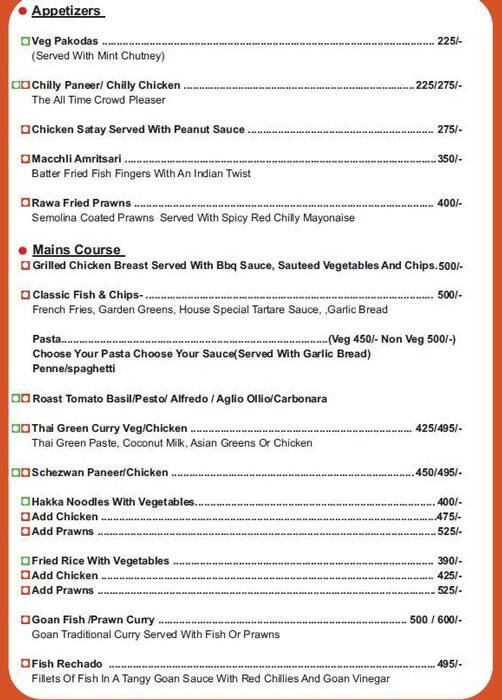 Menu at Coba, Assagao, Double Tree by Hilton