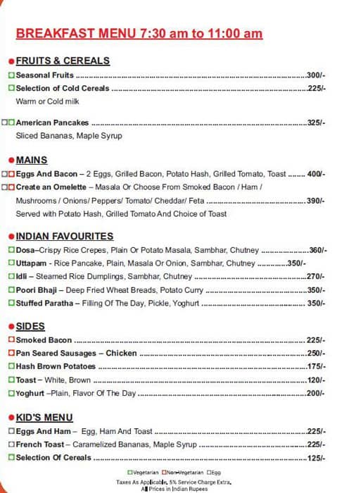 Menu at Coba, Assagao, Double Tree by Hilton