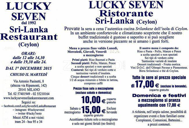 Menu da Lucky Seven ristorante, Milano