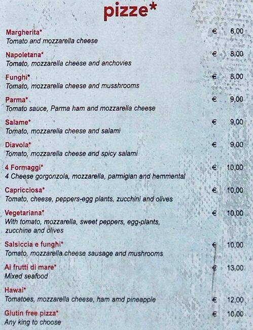 Menu at I Fratellini restaurant, Rome, Via di Tor Millina