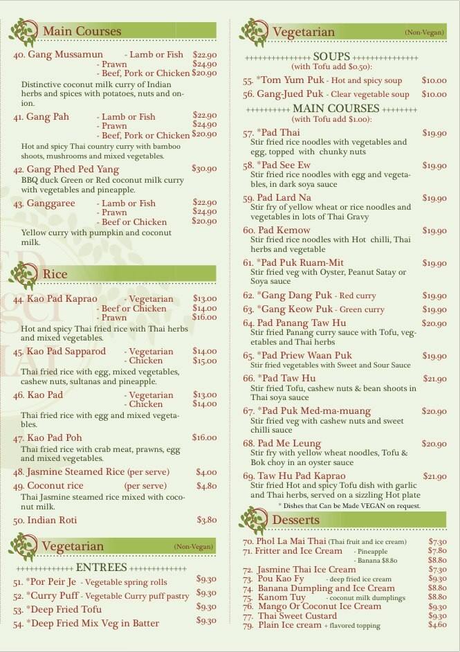 Menu at Red Ginger Thai restaurant, Daylesford