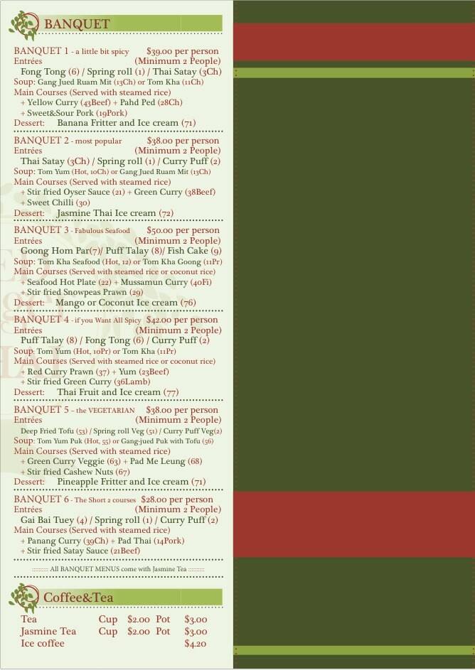 Menu at Red Ginger Thai restaurant, Daylesford