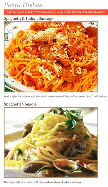 Menu at Rosa's Cucina Italiana restaurant, Port Moody