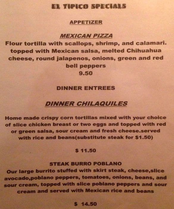 El Tipico Mexican Restaurant Menu - Urbanspoon/Zomato