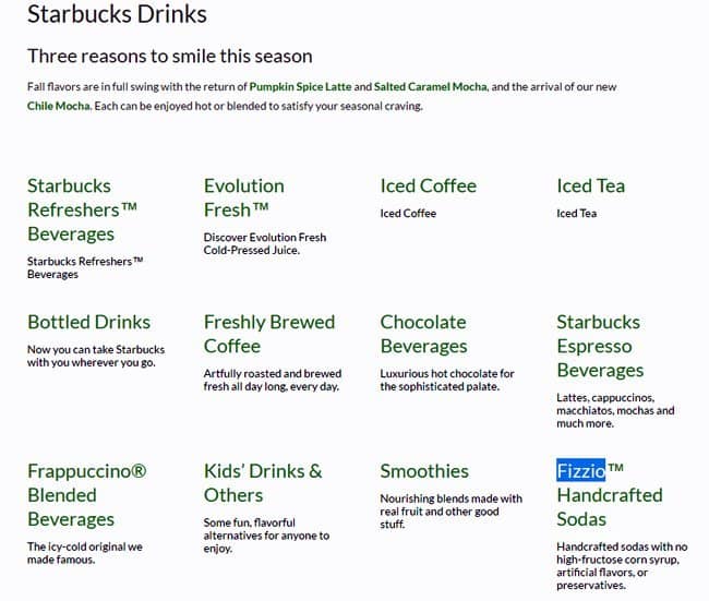 Menu at Starbucks cafe, Austin, West US